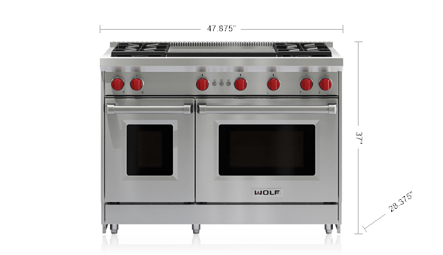 48" Gas Range 4 Burner Infrared Dual Griddle Wolf Rangetop