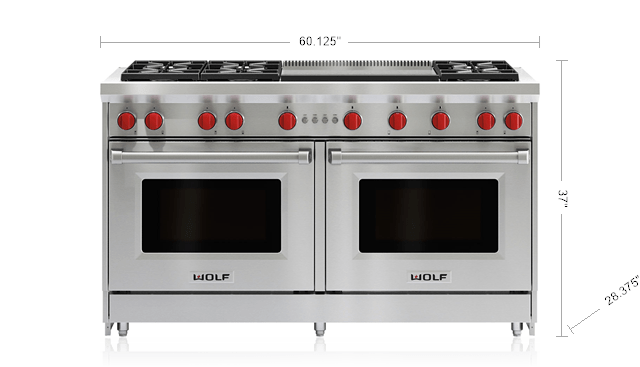 60" Gas Range 6 Burner Infrared Dual Griddle Wolf Rangetop
